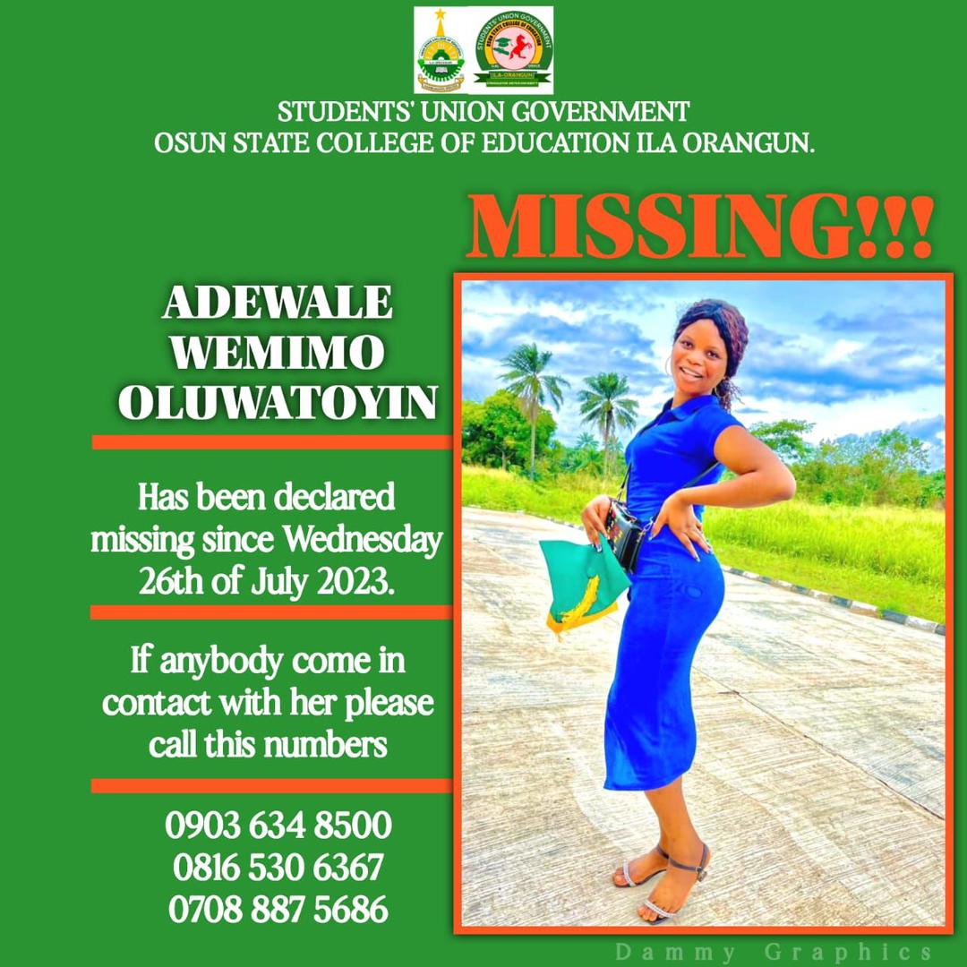 OSSCE Ila Student Declared Missing - OsunDefender