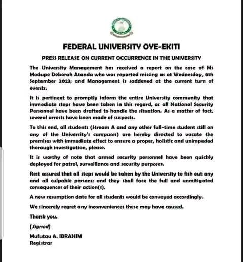 Deborah’s Death: FUOYE Orders Students To Vacate Campus, Begins ...